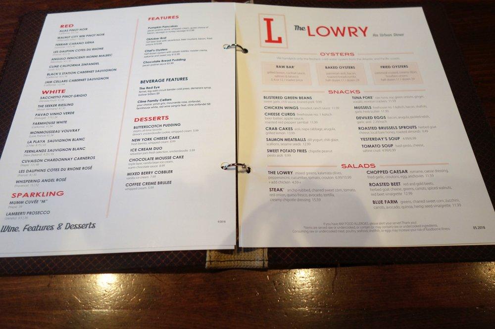 Menu at The Lowry pub & bar, Minneapolis