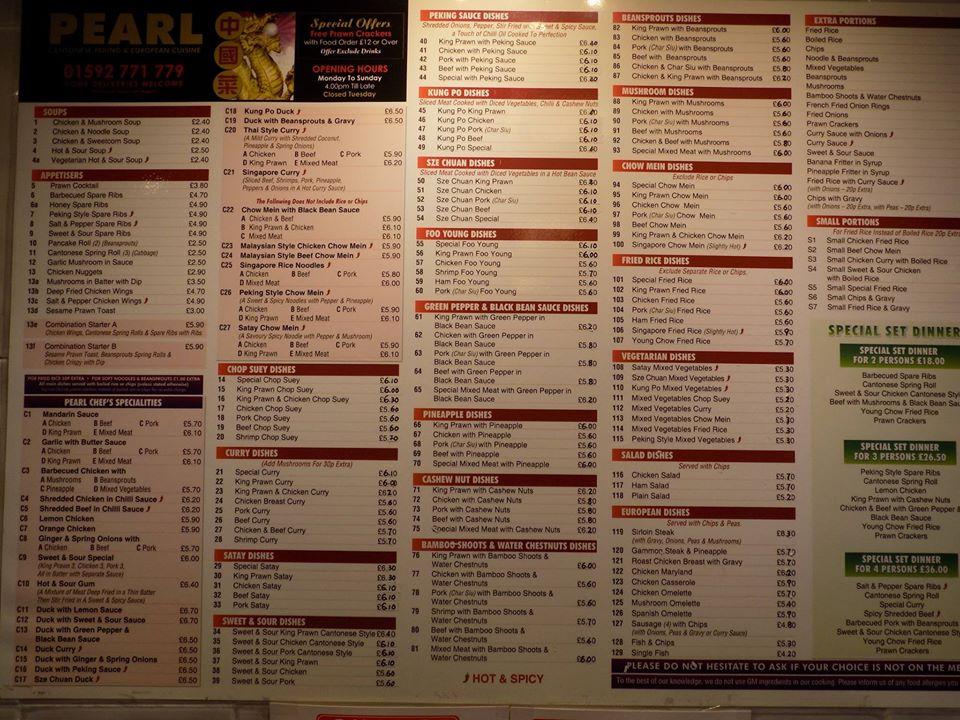 Menu at The Pearl fast food, Glenrothes