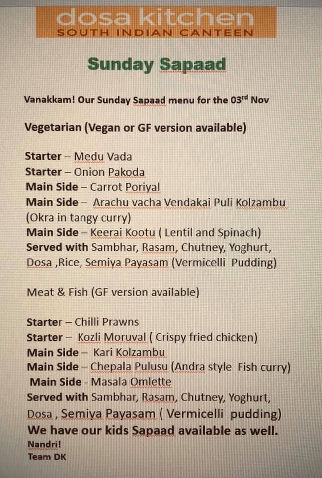 Menu at Dosa Kitchen restaurant, Newcastle upon Tyne, 7 Osborne Rd