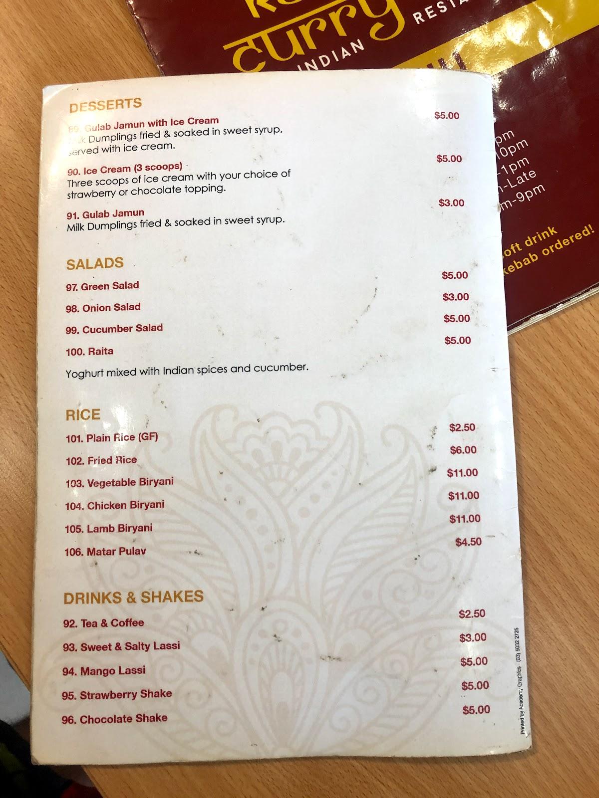 Menu at Kebab n Curry Hut restaurant, Swan Hill