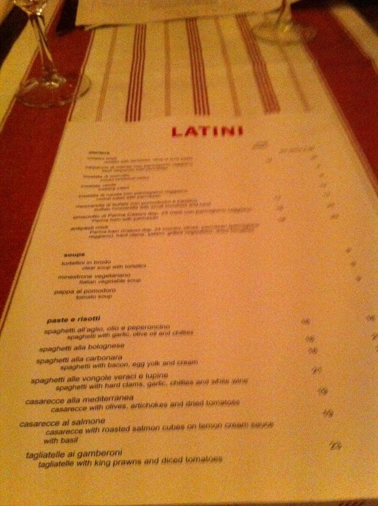 Menu at Ristorante Latini, Basel