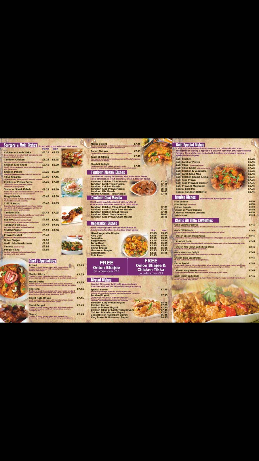 Menu at Little India restaurant, Tamworth