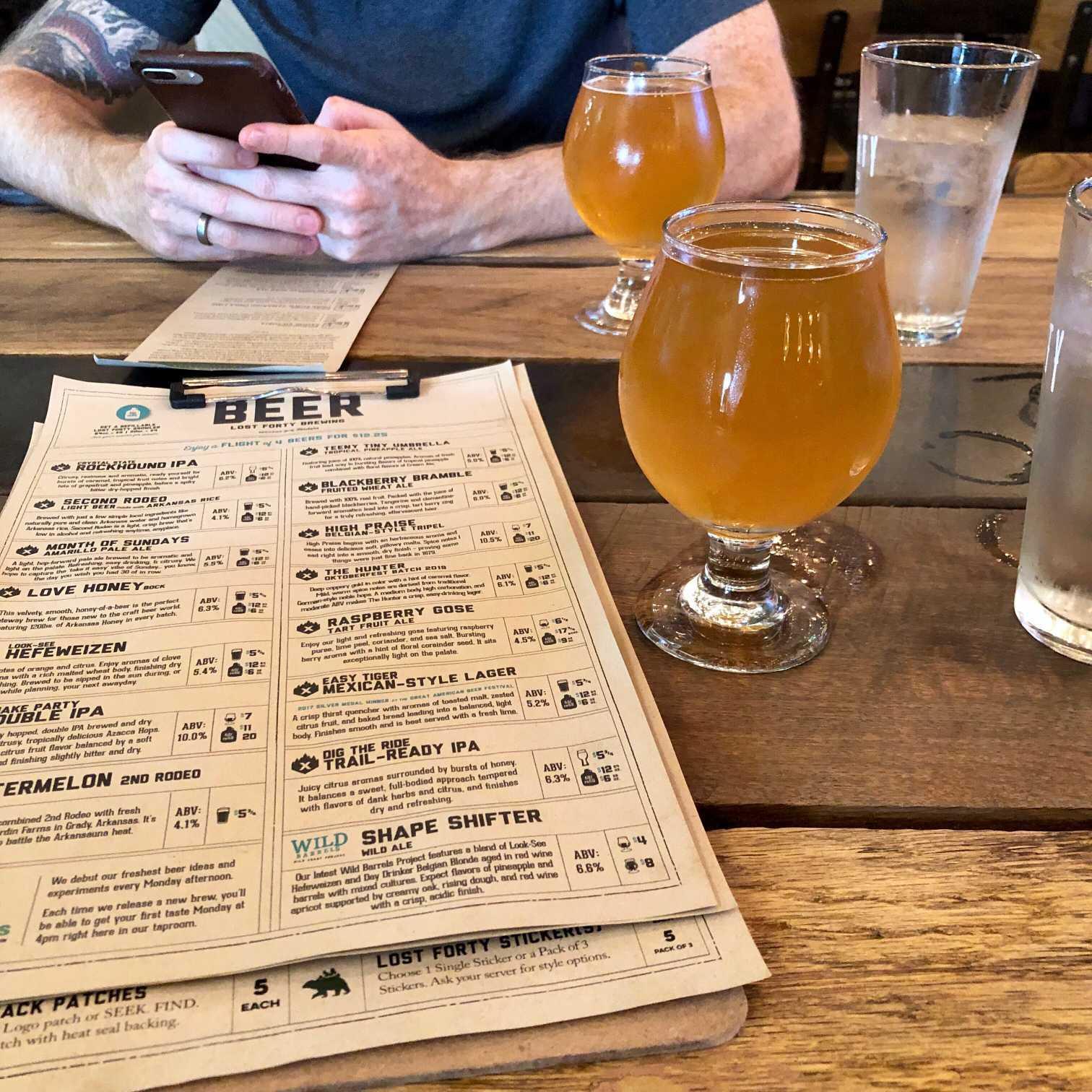 Menu at Lost Forty Brewing pub & bar, Little Rock
