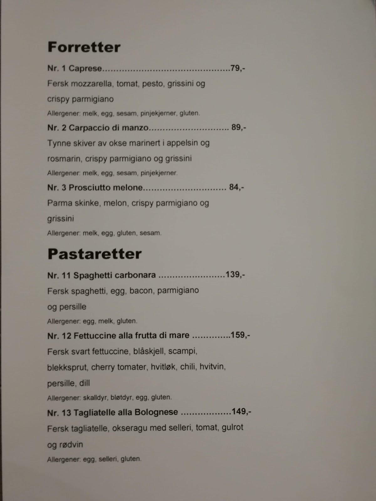 Menu at Mattarello, Pizza restaurant, Sandnes