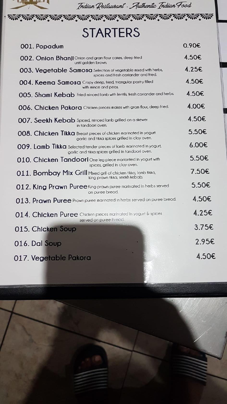 Carta de Restaurante New Bombay Choupati, España