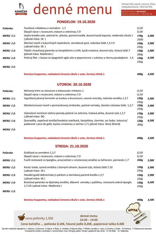 Menu at Reštaurácia Koníček restaurant, Žilina, Hlinská 2591