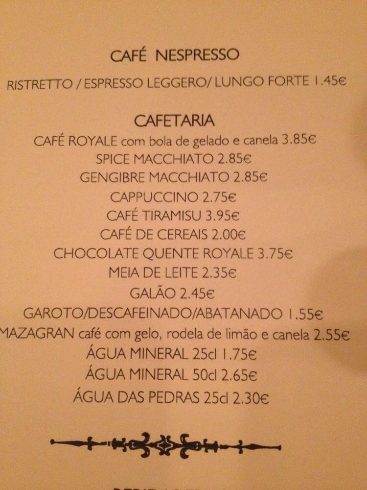 Menu at Royale Café, Lisbon