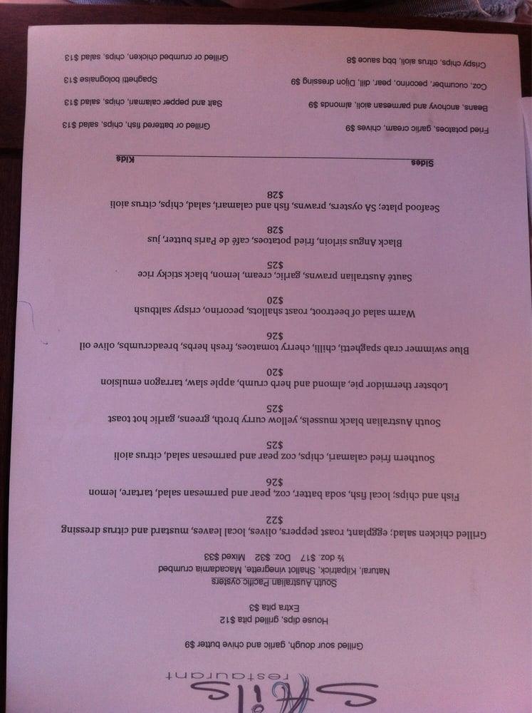 Menu at Sails at Robe restaurant, Robe