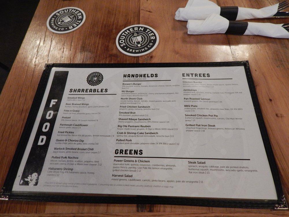 Menu at Southern Tier Brewery Pittsburgh restaurant, Pittsburgh