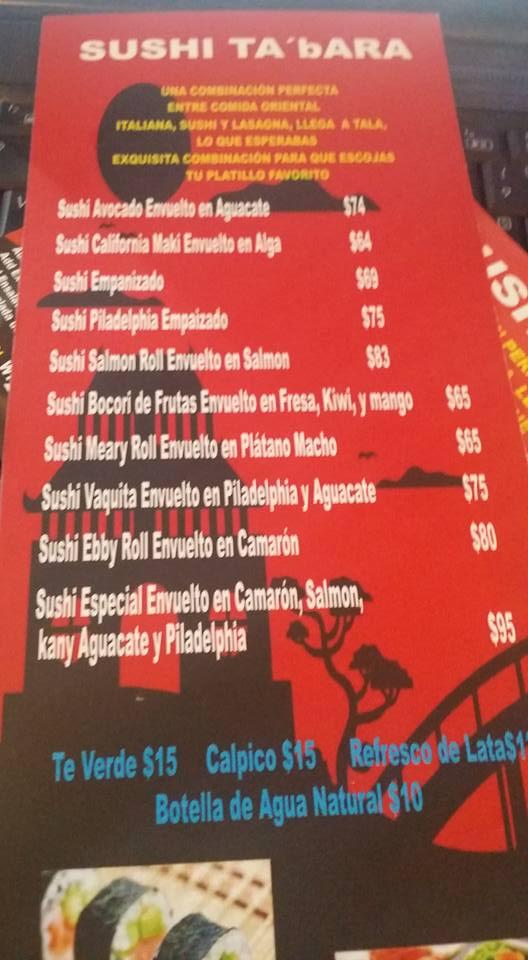 Menu at Sushi Tabara, Tala