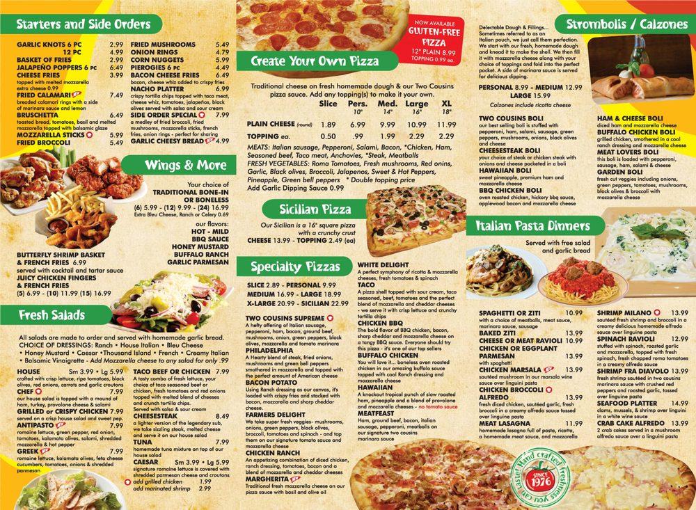 Menu at Two Cousins Pizza Paradise pizzeria, Paradise