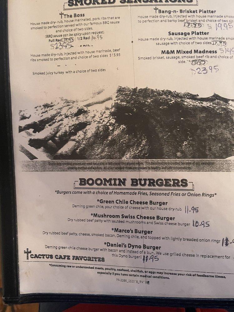 Menu at Cactus Cafe, Deming