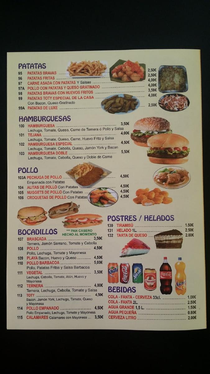 Carta del restaurante España Pizza &kebab, Archena