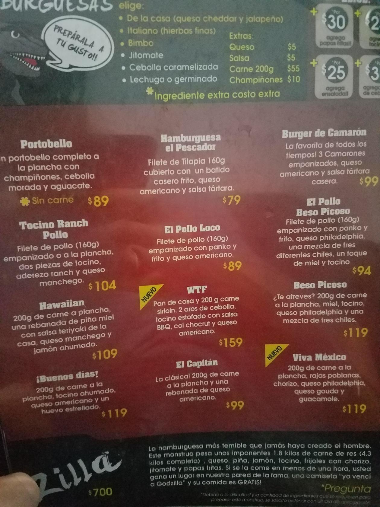 Menu at Monster Burger BBQ, Manzanillo, Av Elías Zamora 2119