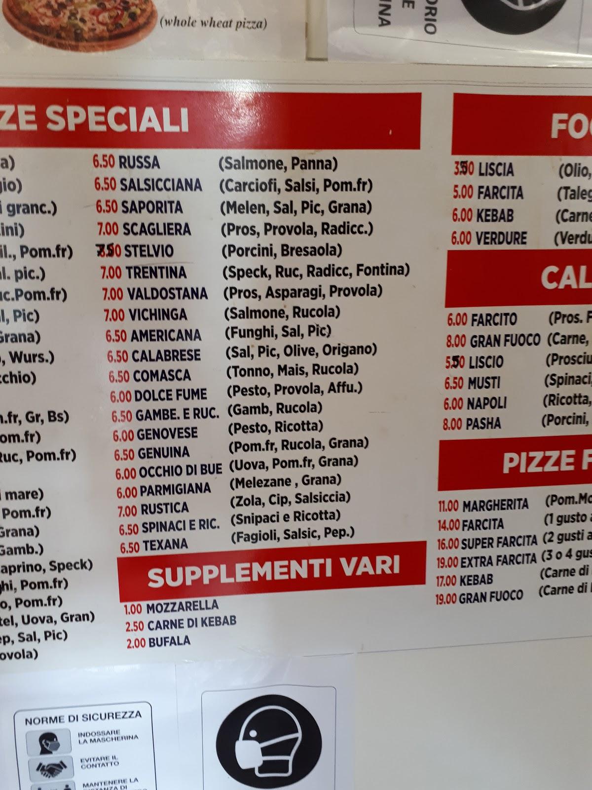 Menu da Pizza Gran Fuoco 2 pizzeria, Cernobbio