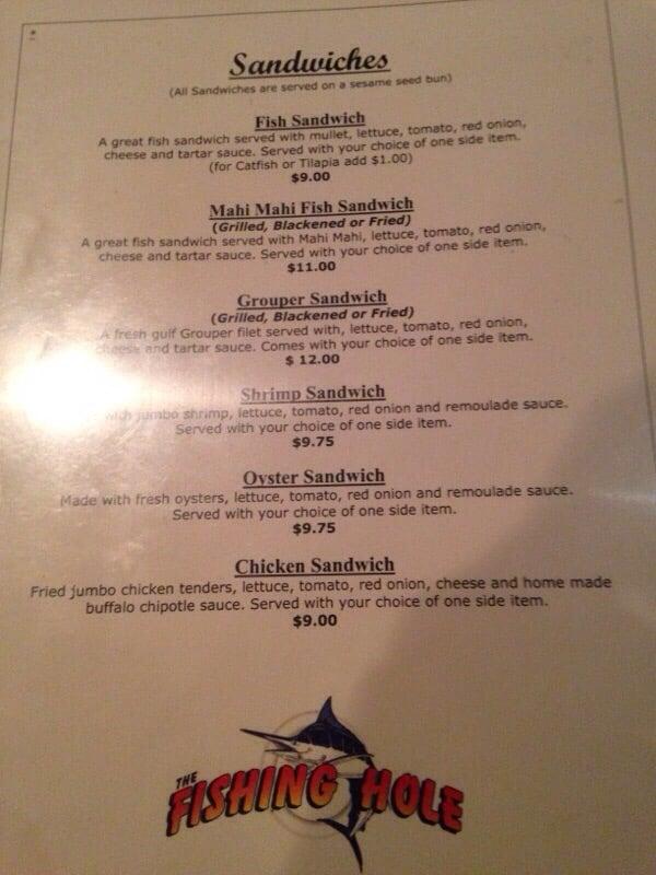 Menu at The Fishing Hole Pensacola Restaurant, Pensacola