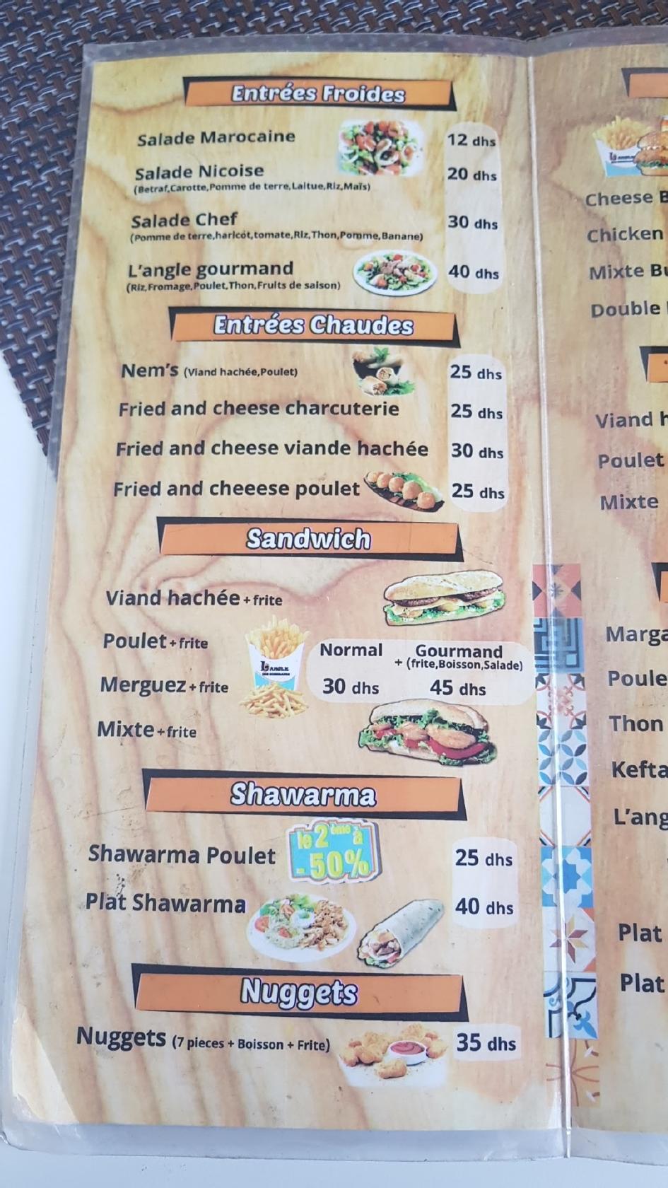 Menu at Angle Des Gourmands restaurant, Casablanca