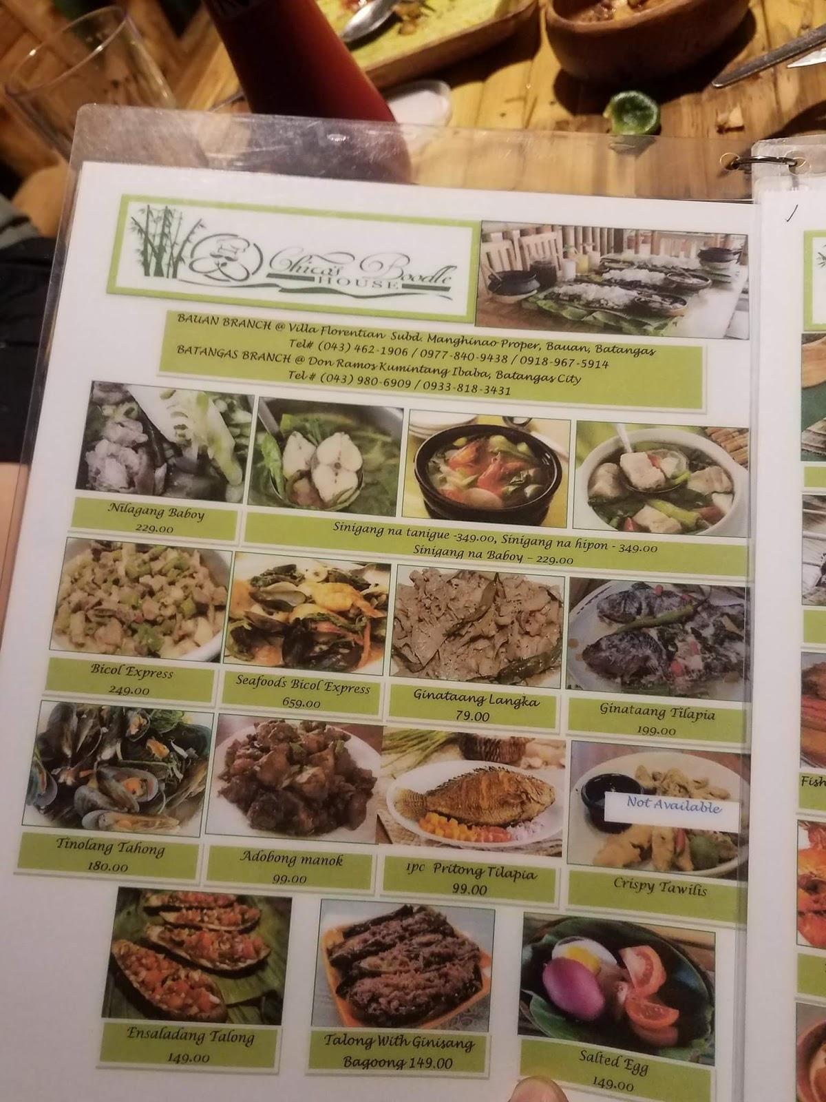 Menu at Chicha Hut Restaurant, Batangas