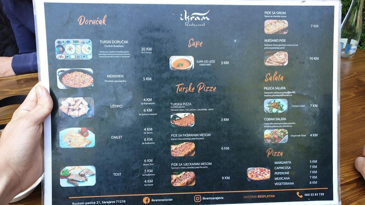 Menu at IKRAM restaurant, Ilidža