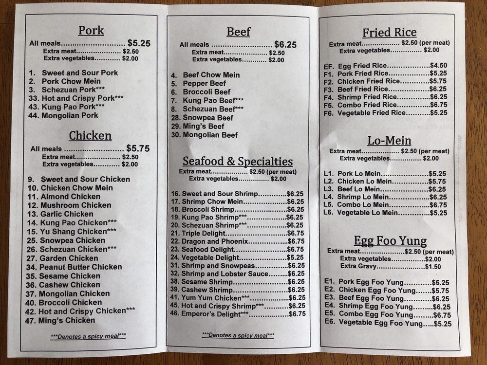 Menu at Ming's Restaurant, Papillion