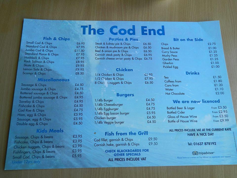 Menu at The Cod End fast food, Newquay