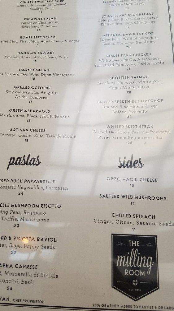 Menu at The Milling Room pub & bar, West New York