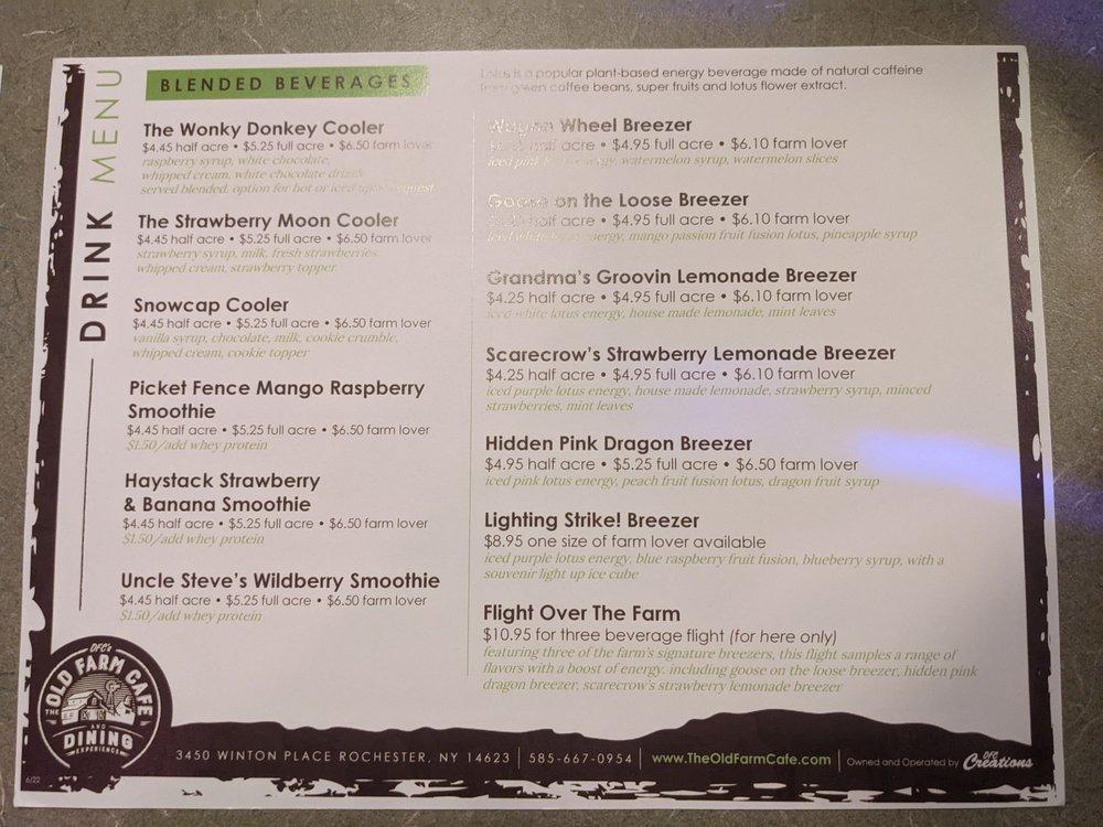 Menu at The Old Farm Cafe, Rochester