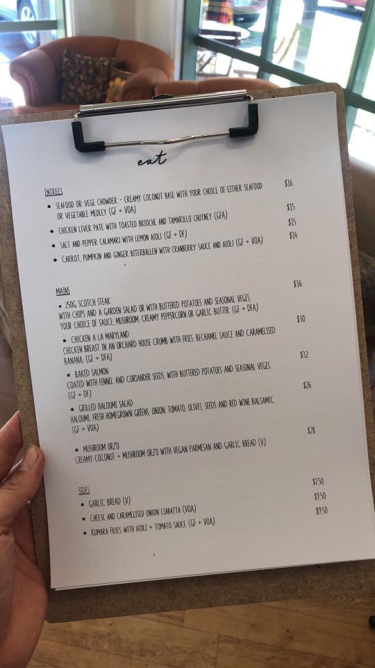 Carta de The Orchard House Café, Katikati
