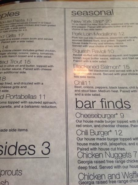 Menu at Bank Street Cafe, Griffin