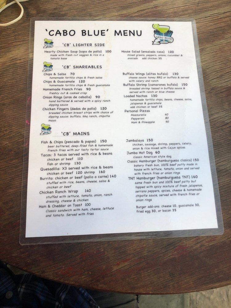 Menu at Cabo Blue pub & bar, Cabo San Lucas