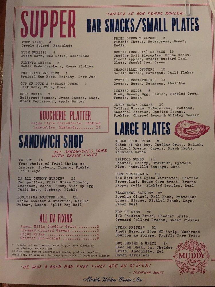 Menu at Muddy Waters Oyster Bar, Pittsburgh