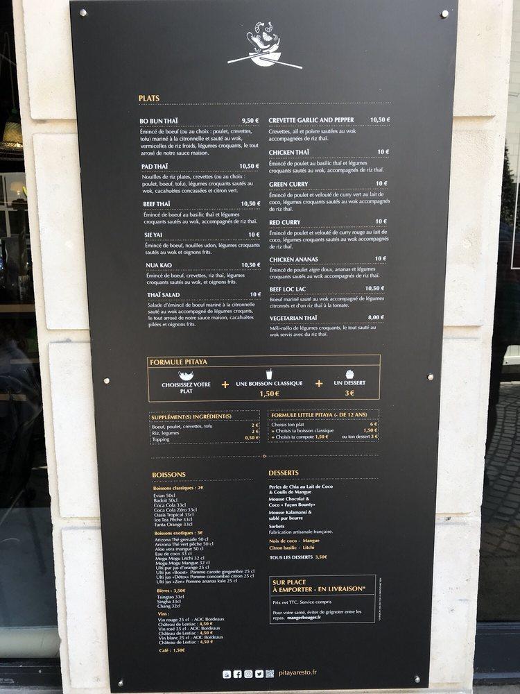 Menu au Pitaya Thaï Street Food Poitiers restaurant, Poitiers