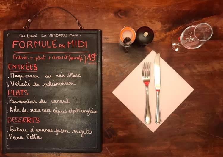 Menu at La Renaissance restaurant, Paris, 28 boulevard Ménilmontant