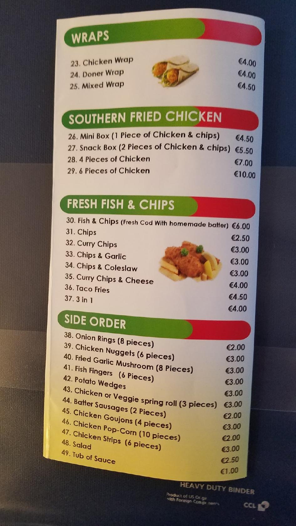 Menu at ALI G RESTAURANT, Kilrush