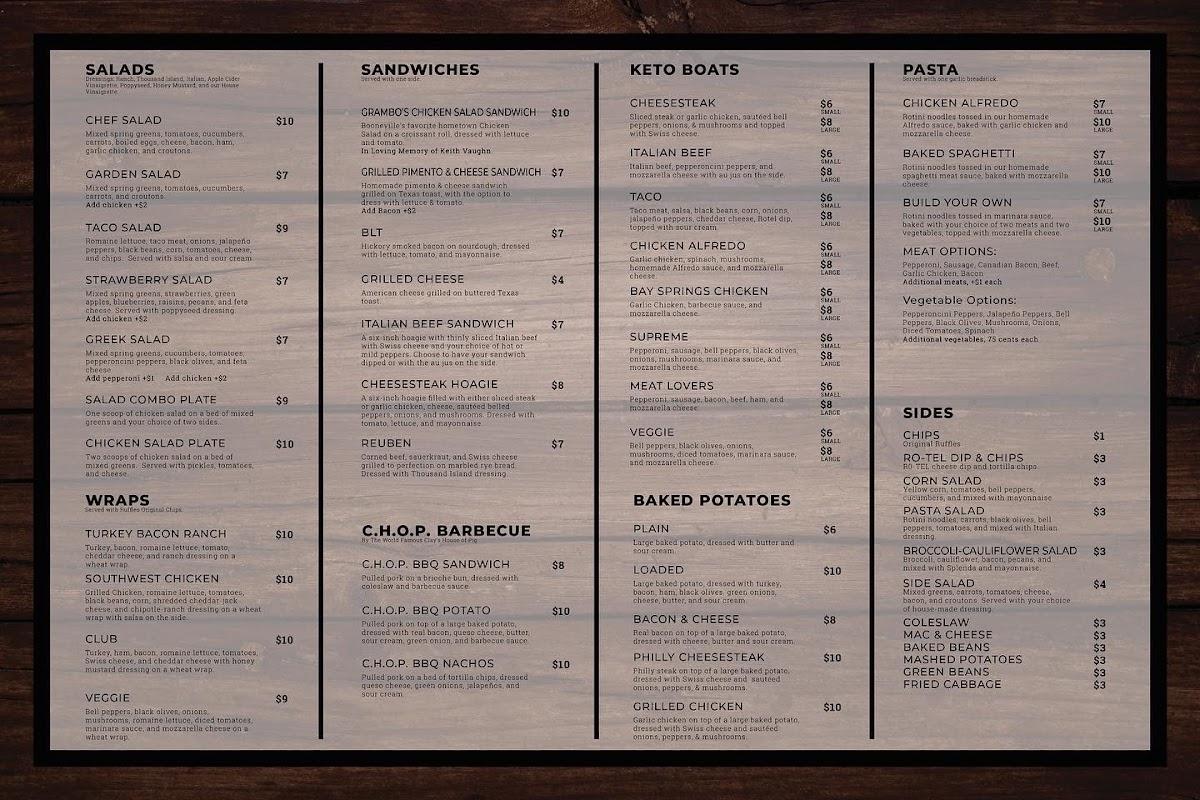Menu At BS Bar Grill Market Booneville