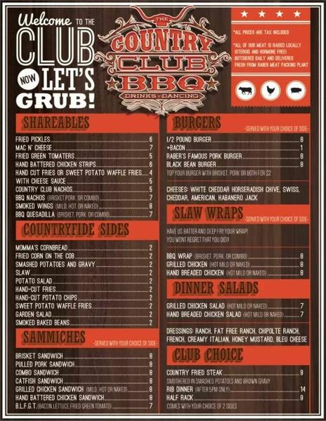 Menu at Country Club BBQ, West Peoria