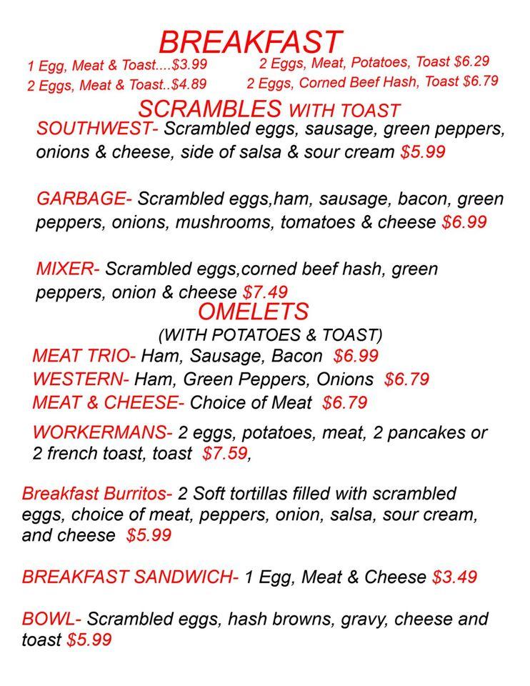 Menu at Deano's Diner pizzeria, Ashley