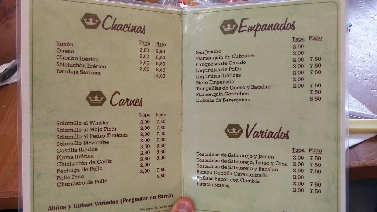 Menu at "ER" TAPEO pub & bar, Seville, Av. Alcalde Manuel del Valle
