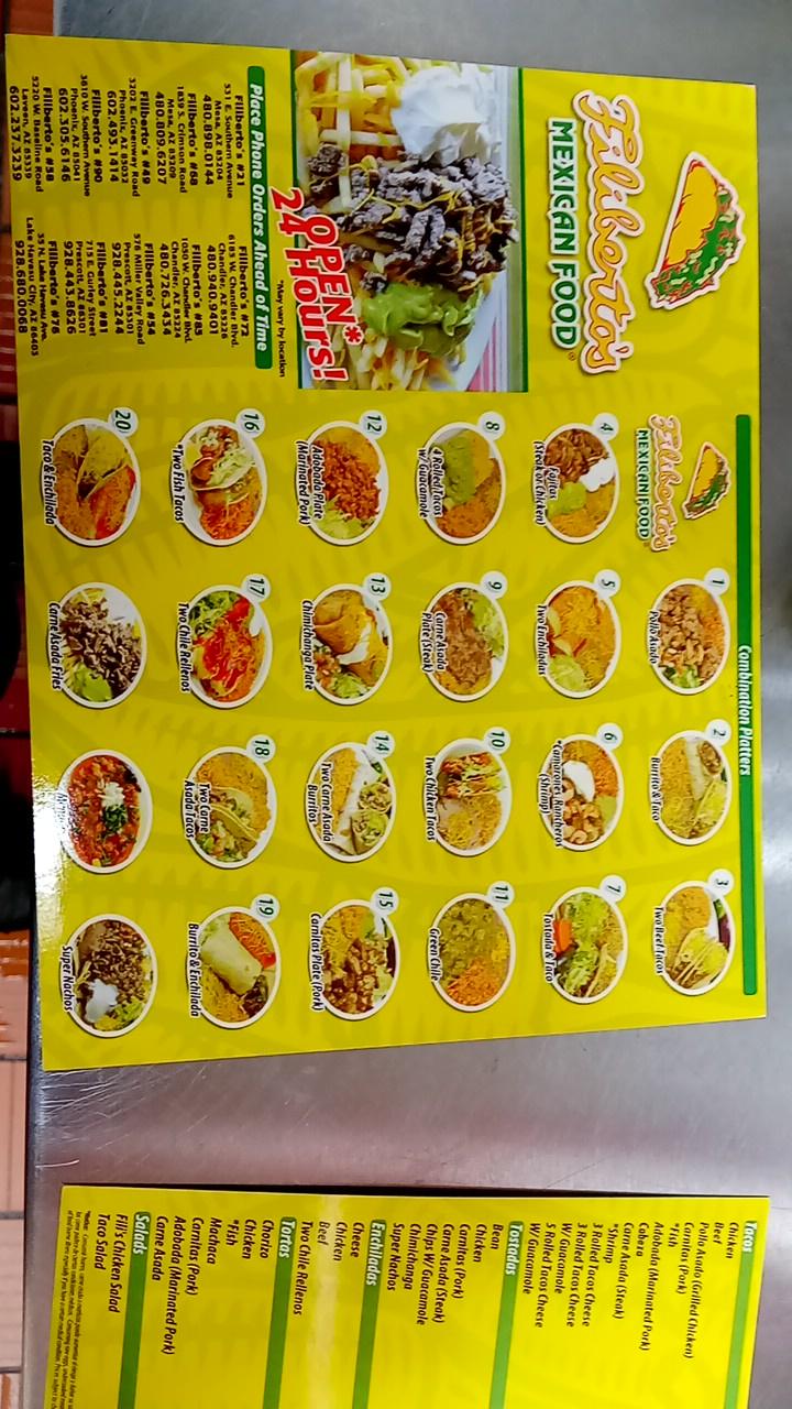 Menu at FILIBERTOS MEXICAN FOOD restaurant, Surprise