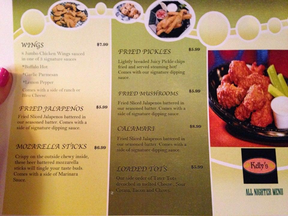 Menu at Kellys Irish Pub, South Padre Island