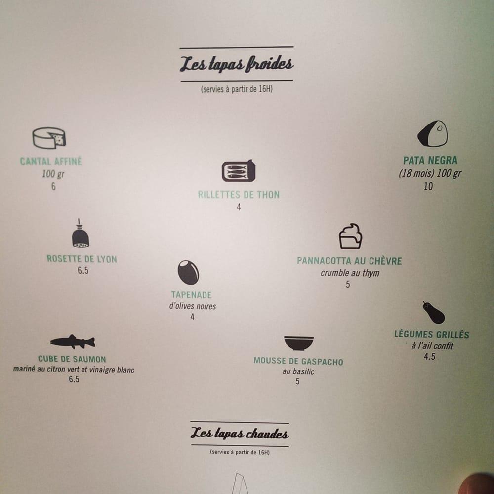 Menu at Le Trac pub & bar, Paris