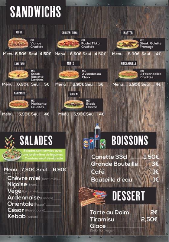 Menu at Mister kebab restaurant, Givet
