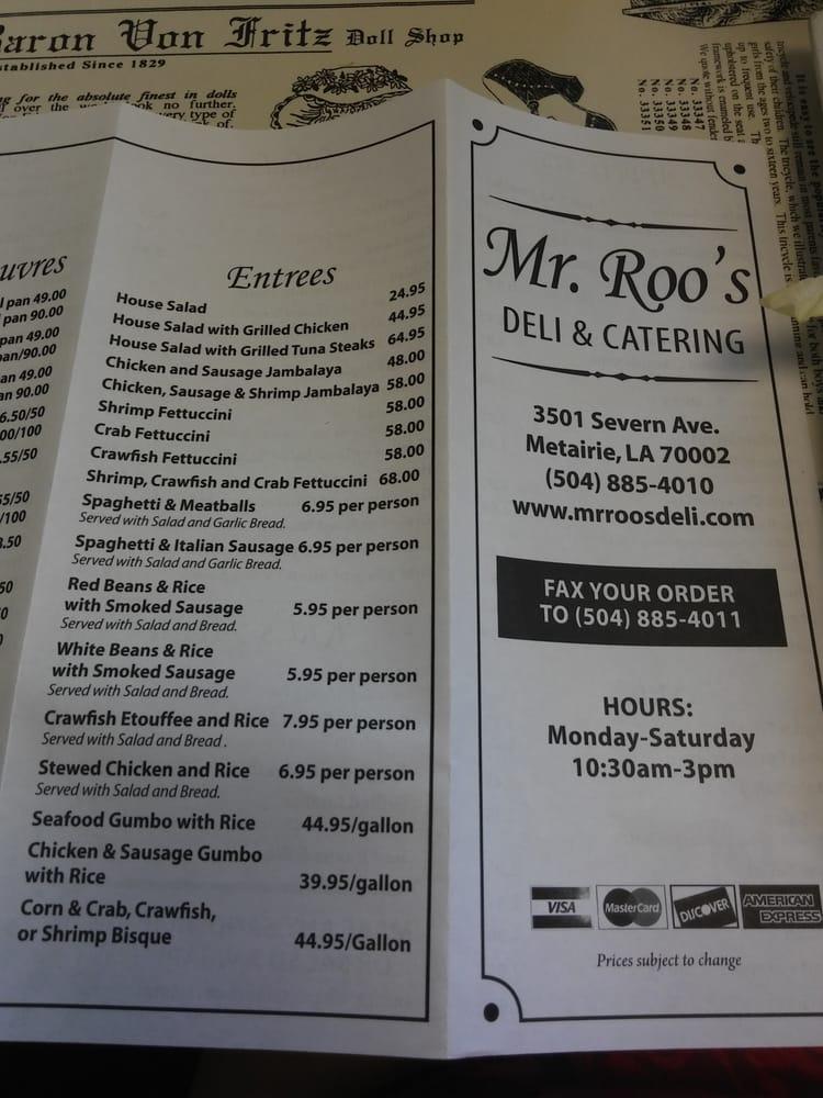 Menu at Mr Roo's Deli & Catering restaurant, Metairie