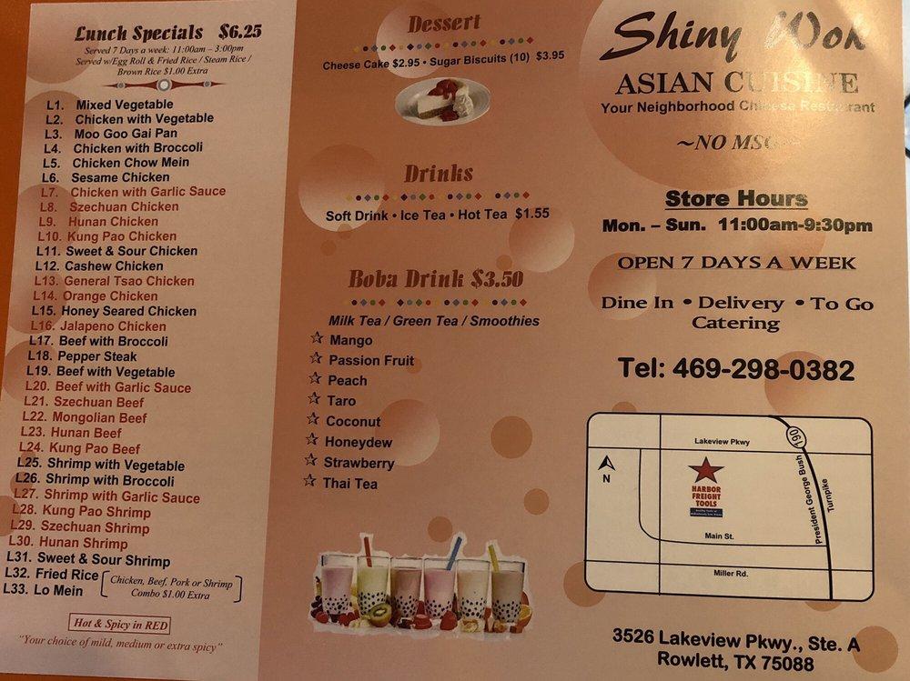 Menu at Shiny Wok pub & bar, Rowlett