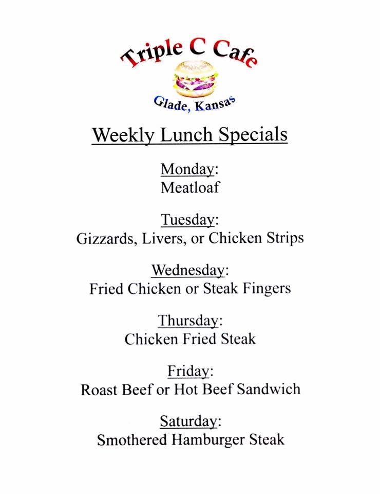 Menu at Triple C Cafe, Glade