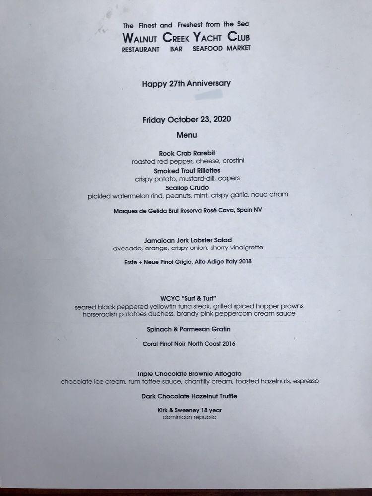 Menu at Walnut Creek Yacht Club, Walnut Creek