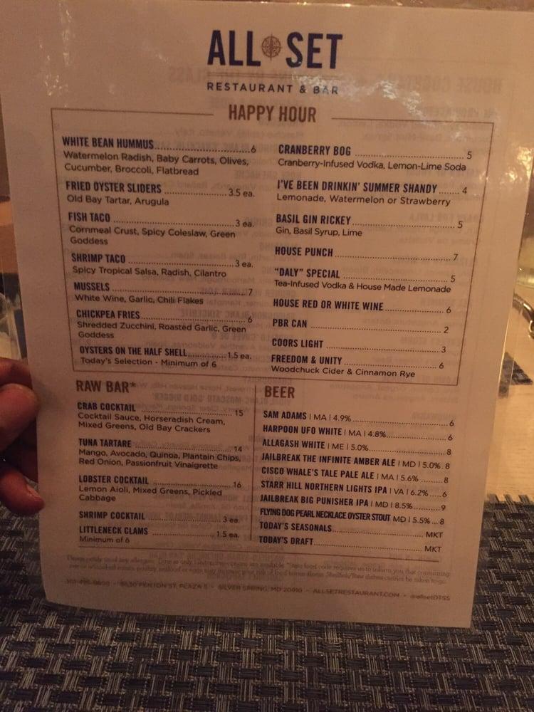 Menu at All Set Restaurant & Bar, Silver Spring