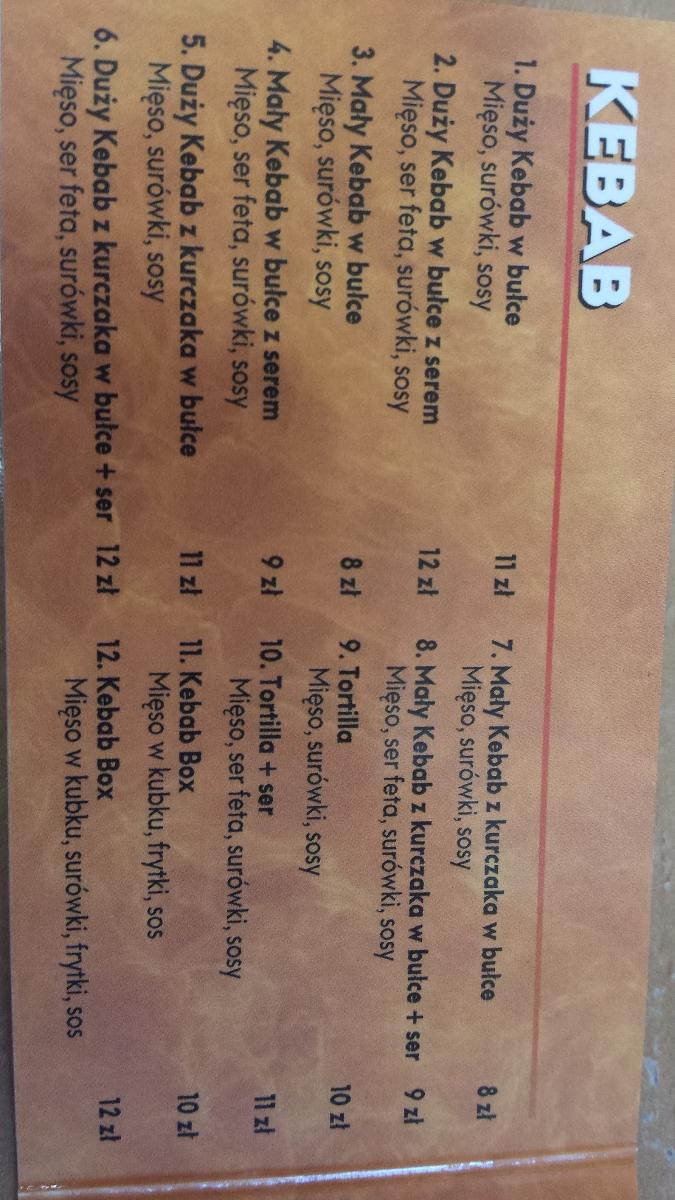 Menu at Demir Kebab, Nowy Tomysl