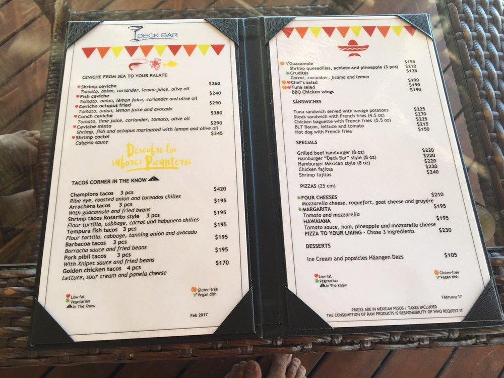 Carta de Le Cap Beach Club, Cancún