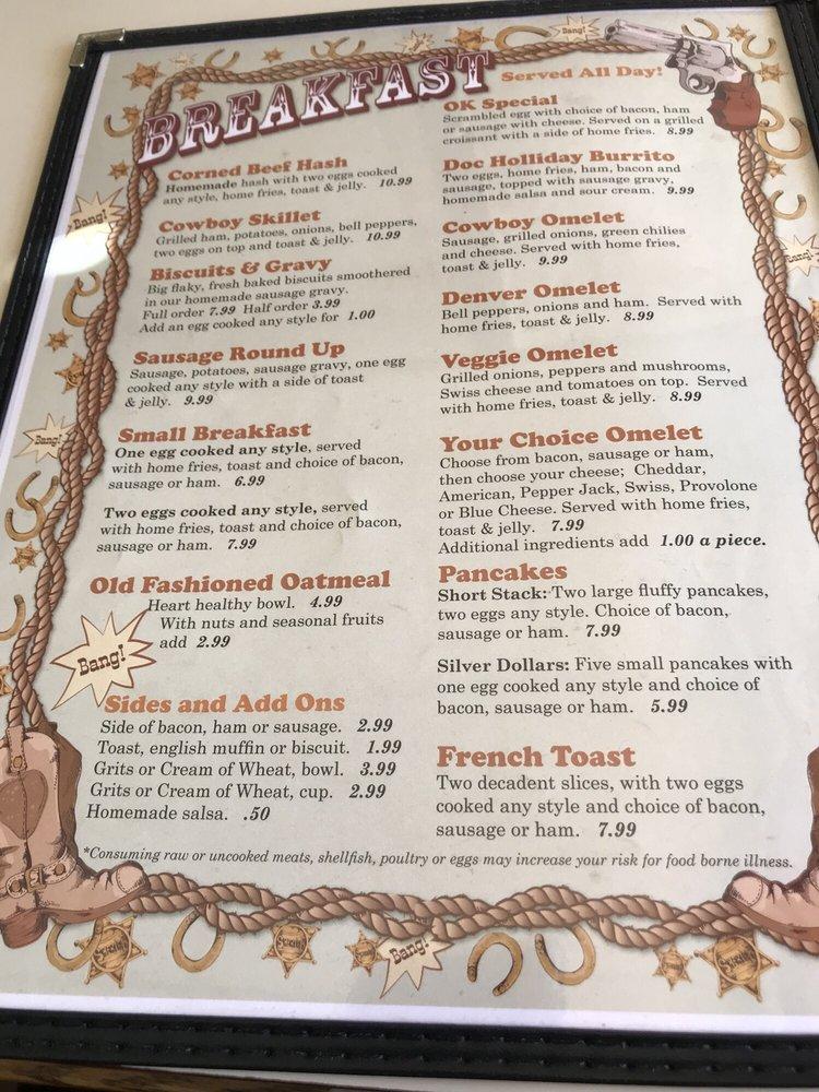 Menu at O K Cafe Tombstone, Tombstone